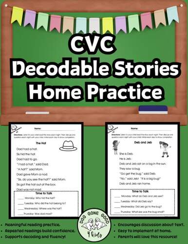 CVC Decodable Stories Home Phonics Practice by DogGoneGood4Kids