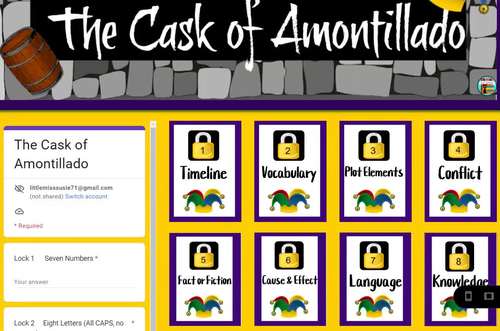 Cask of Amontillado Edgar Allan Poe Digital Lesson Activity Escape Room ...