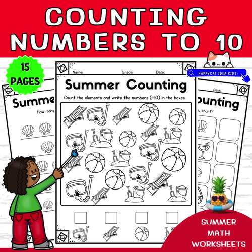 Counting Numbers to 10 Count and Write Worksheets – Summer Math | TPT