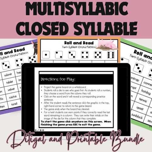 Roll & Read Multisyllabic 3 Syllable Closed Words Sentences Digital ...