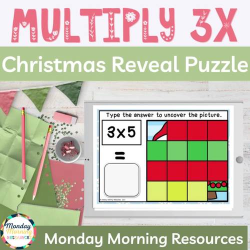 Christmas Math Multiplication Reveal Puzzle - Multiply x3 Boom Cards™