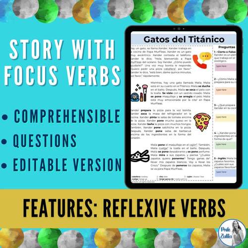 Spanish Story Reflexive vs Non Reflexive Verbs - Los Gatos by Profe Zulita