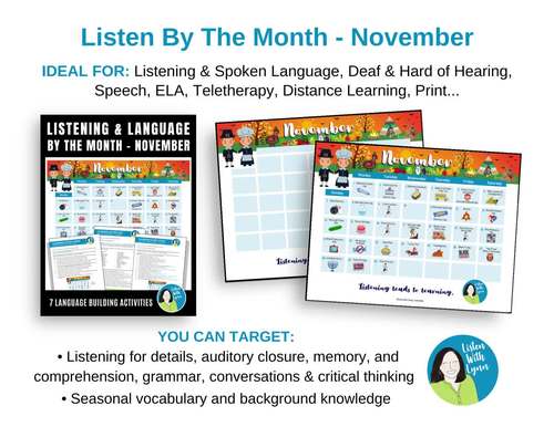 NOVEMBER Listening Vocabulary Comprehension Activities DHH Hearing Loss