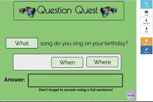 Question Quest - WH -Questions Drag and Drop BOOM CARDS - DISTANCE LEARNING