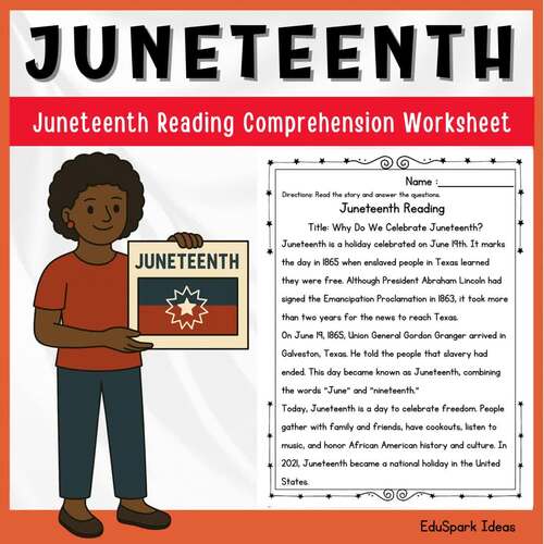 Juneteenth Reading Comprehension Worksheet | Holidays June | Grades 2–4