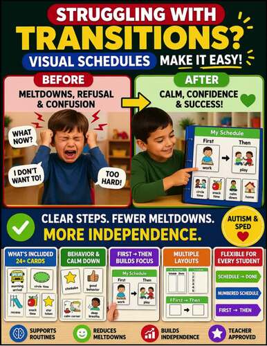 Autism Visual Schedule Cards Editable | First Then Board | Special ...