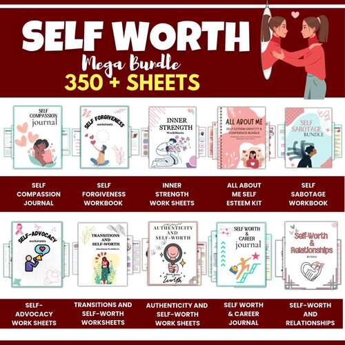 Self Worth Therapy Sheets, Self Workbook , Confidence ,Self Esteem Kit ...