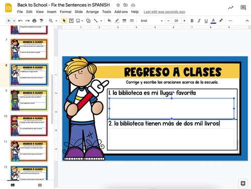 Back to School - Fix the Sentences in SPANISH | Corrigiendo Oraciones