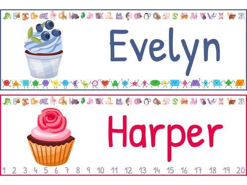 Student Desk Plates 30 Printable/Editable Cupcake & Muffin Classroom ...
