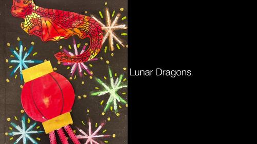 New Year Dragon art project for Mixed Media Collage art lesson 1st and 2nd