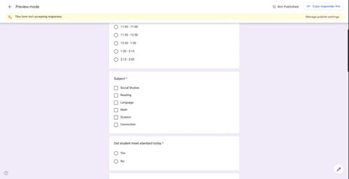 Digital Check-In Check-Out (CICO) Forms – Middle School | Google Forms