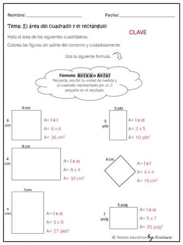 Halla el área del cuadrado y del rectángulo - Ejercicios básicos de ...