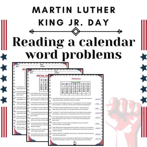 MLK DAY Martin Luther King Reading a Calendar Worksheets Word problems ...