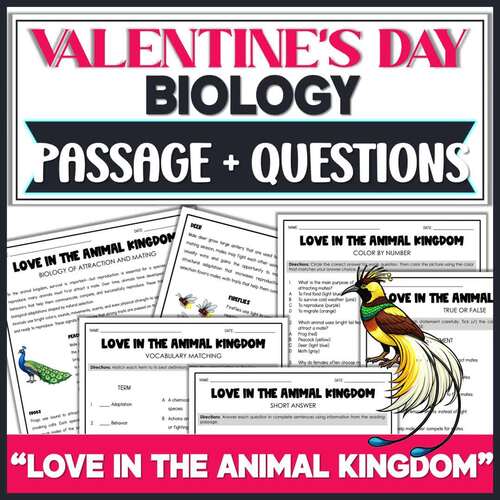 Biology Valentine's Day Reading Passage & Worksheets |Science Valentine ...