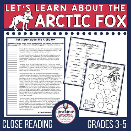 Arctic Fox Close Reading, Winter Close Reading Polar Animals | TPT