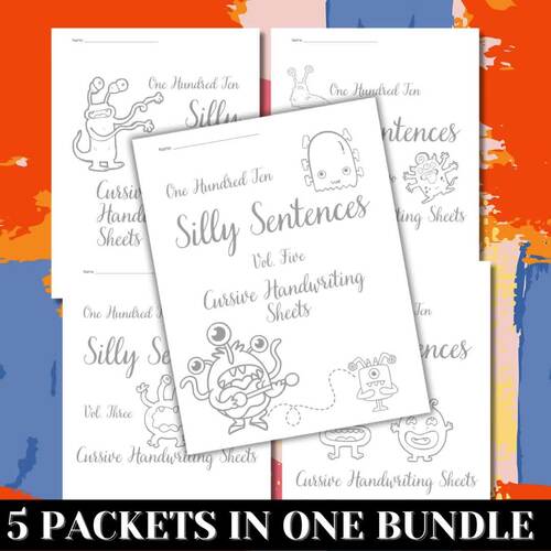 SILLY SENTENCES BUNDLE | 550 Cursive Handwriting Practice Sheets ...