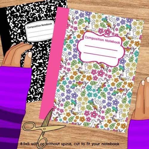 Printable Composition Notebook Book Cover Unicorns and Flowers PNG PDF