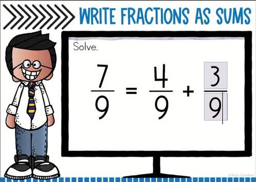 Decompose Fractions - Write Fractions as Sums Digital Boom Cards (2 Decks)
