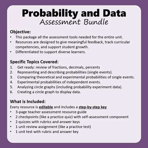 Probability & Data Assessment Bundle | Quizzes, Test, Checkpoints ...