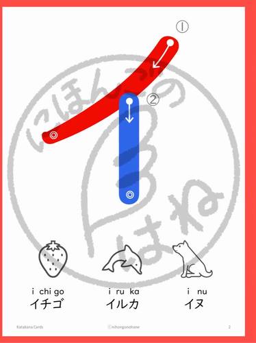 Katakana Cards - Colour - Japanese Alphabet Flashcards for Beginners