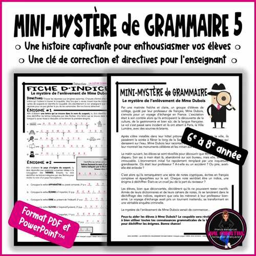 Activités de grammaire - MINI-MYSTÈRE de grammaire 5 - FRENCH GRAMMAR