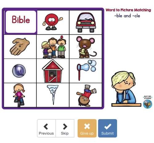 Words Ending in LE (ble,cle) | Word to Picture Match | Boom Cards