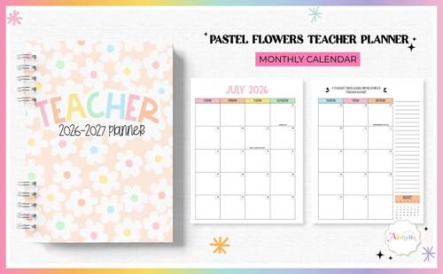 2026-2027 Printable Teacher Planner | Teacher Binder | Pastel Flowers Theme