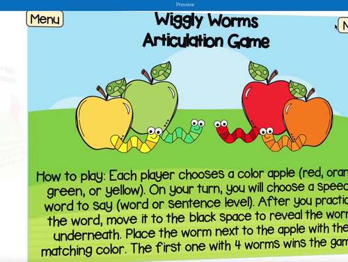 Wiggly Worms Apples Articulation Game Boom Cards Speech Therapy Fall ...
