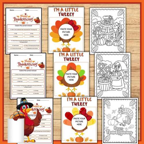 Thanksgiving Bundle: Thanksgiving Craft - Coloring Pages - Trivia Game ...