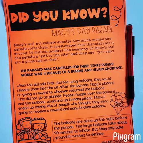 Macy's Thanksgiving Day Parade Printables by Side of Fries Teaching
