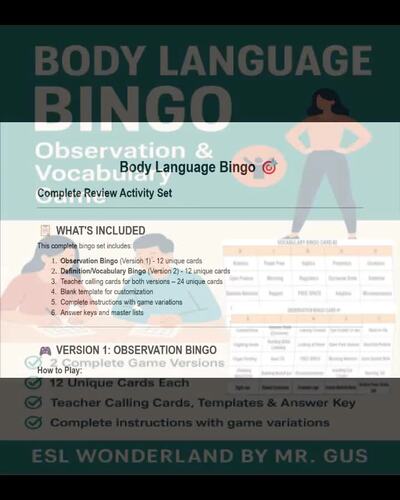 Body Language Bingo - Complete Review Game Set | Career Readiness