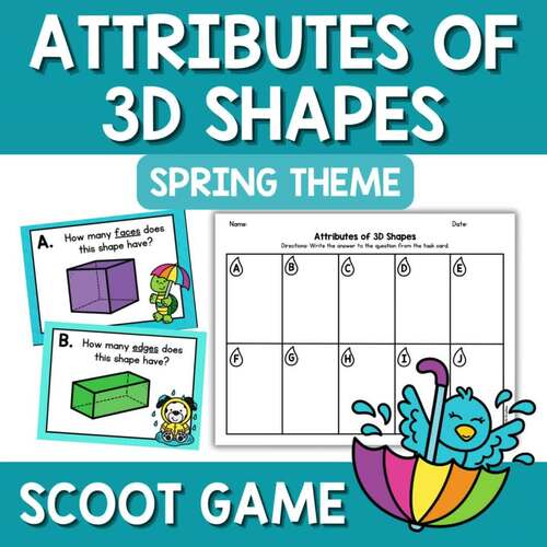 3D Shapes Attributes (Solid Figures) Scoot Game Task Cards Center ...