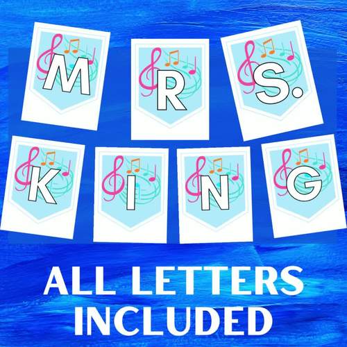 Printable Teacher Name Music Banner → Bulletin Board Decor All Letters