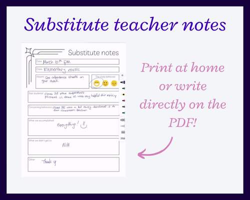 Minimalist substitute teacher note. Simple printable report design.