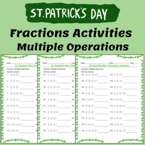 Fractions: Multiple Operations - Fun St. Patrick's Day Worksheets No Prep
