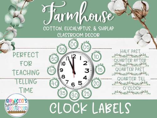 Farmhouse Classroom Decor - Clock Labels by Rebecca's Ready Resources