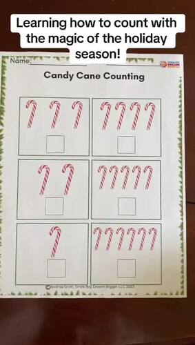 PreK Candy Cane Holiday Counting Cut and Paste Worksheet | TPT