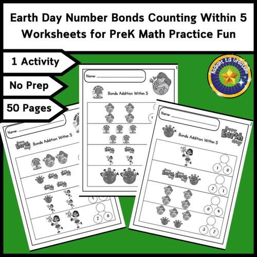 Earth Day Number Bonds Count Addition Math 5 Fact Fluency Place Value Logic
