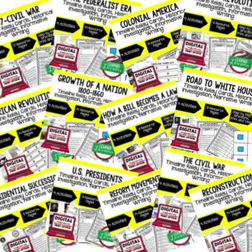 American History Timeline & Writing Colonial Era-Reconstruction Bundle