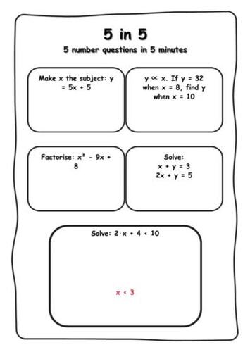 GCSE Maths Algebra Starter Questions Grades 7 - 9 by Worksheet Whisperer