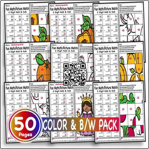 Mixed Addition and Subtraction 2 digit Mystery Picture Math Puzzle Game ...