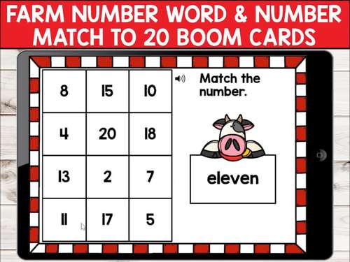 Farm Number Words to 20 Mystery Picture Boom Cards inc Audio | TPT