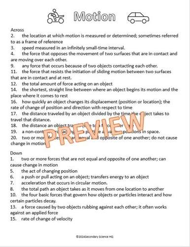 Motion Vocabulary Crossword Puzzle |Physical Science by Secondary ...