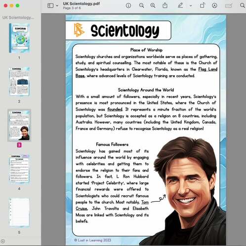 Scientology || World Religions || Guided Reading Comprehension || Text & Qs