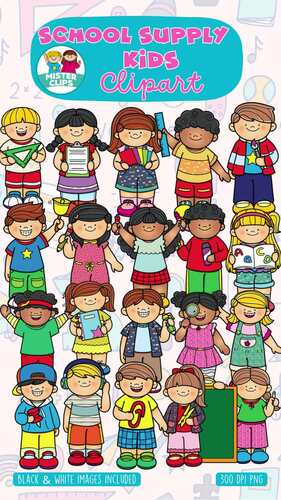 School Supply Kids Clip Art by Mister Clips | TPT