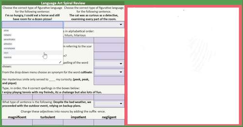 NO PREP - Spiral Language Art Review for 4th/5th Grades - Spring Tea Party