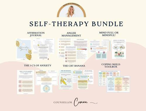 Self-help therapy resource bundle. Anger management. Affirmation journal.