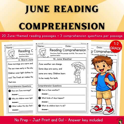 June Reading Comprehension Passages Grades 2-3 Summer Reading Literacy ...