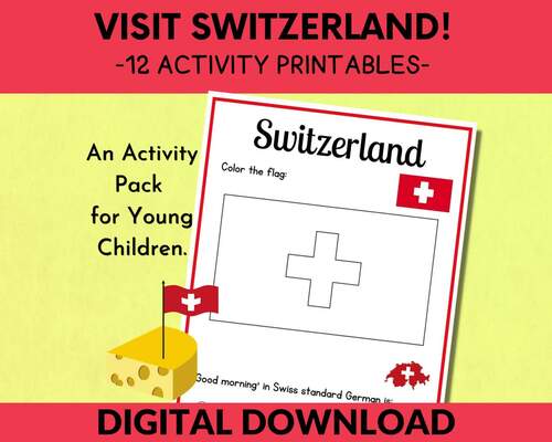 Kindergarten Travel Worksheets, Switzerland Educational Travel Pack for ...