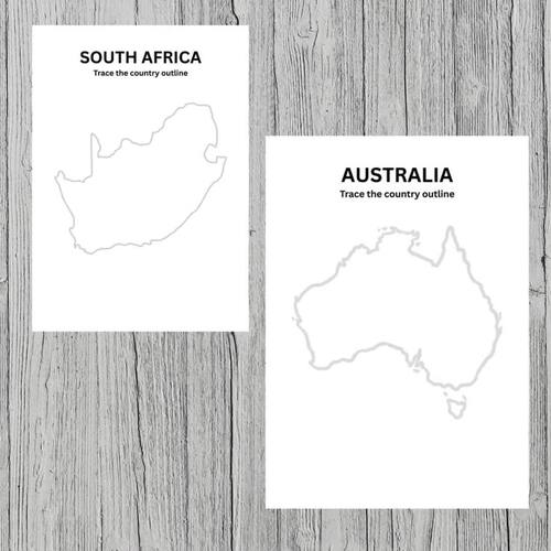 World Country Tracing Mats | Geography Fine Motor Activity | 10 Countries